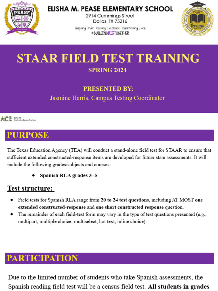 Staar Field Test Training Spring 2024 | PDF