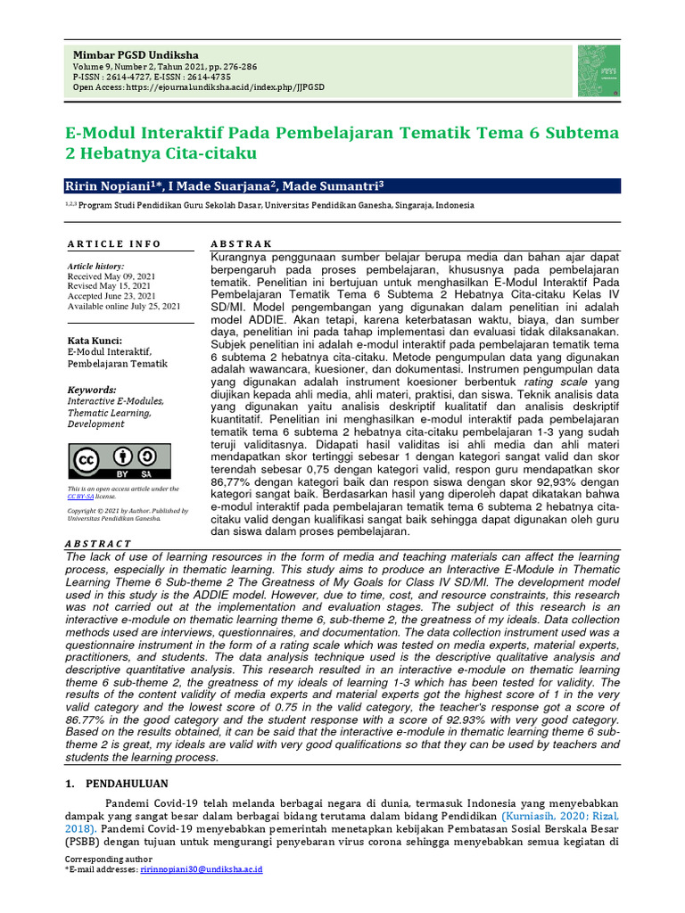 Adminjurnal,+10 +MBR+PGSD+VOL +9,+NO +2+Ririn+Nopiani+276-286 | PDF | Karier & Perkembangan | Seni