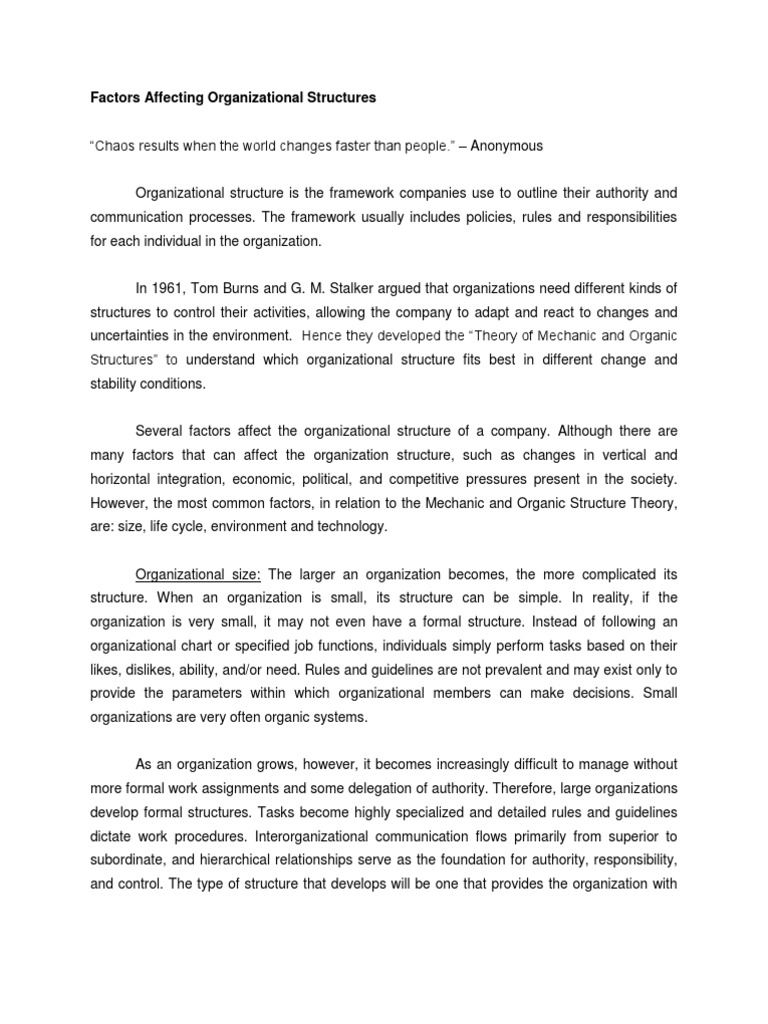 Factors Affecting Organizational Structures | PDF | Organizational ...