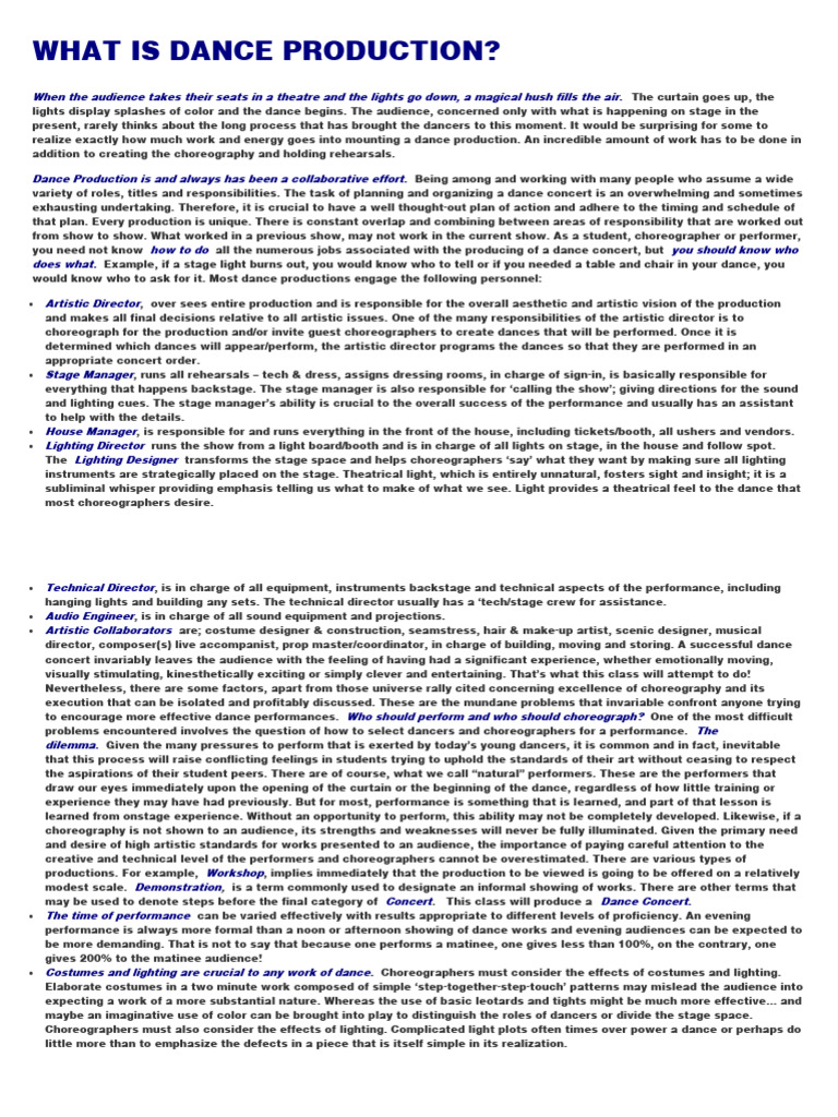 What Is Dance Production | PDF | Dances | Choreography