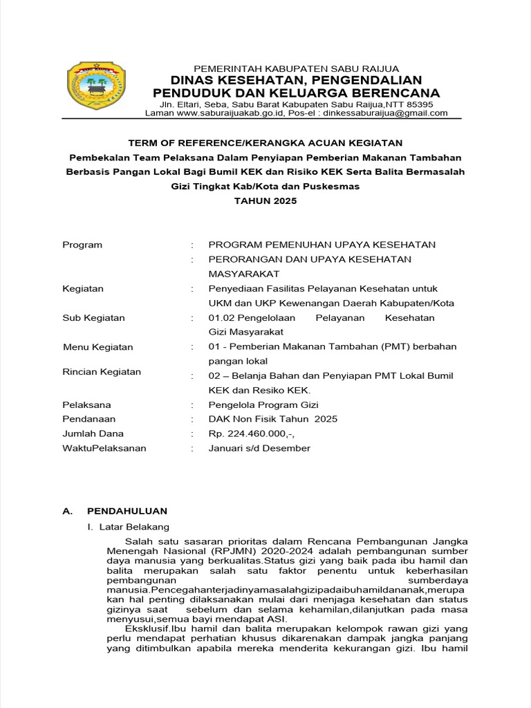 Kak Dan Tor Pemberian PMT Lokal Bukek | PDF | Ilmu Sosial | Kesehatan Holistik