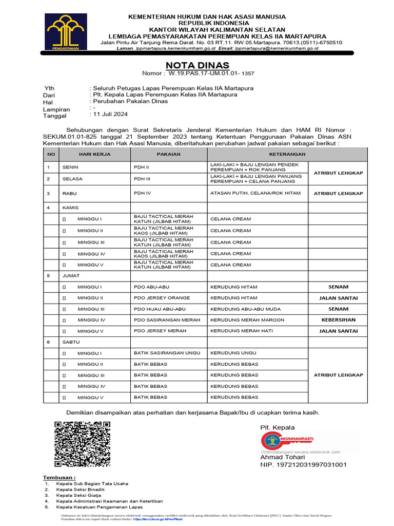 Nota Dinas Pakaian Terbaru 2024 | PDF