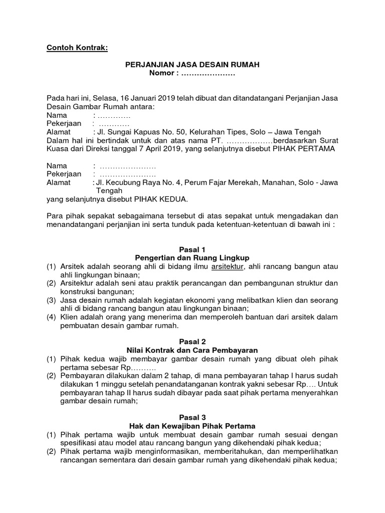 Contoh Perjanjian Jasa Arsitek Anda Setiawati Pdf