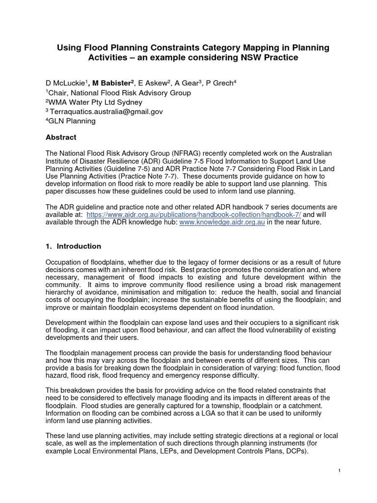 Flood Planning Constraints for NSW Land Use | PDF | Flood | Risk