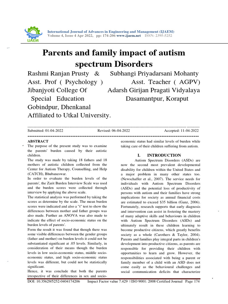 Parents and Family Impact of Autism Spectrum Disorders | PDF | Autism ...