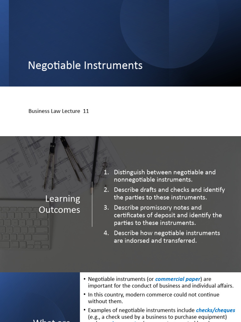 Lecture 11 Negotiable Instruments | PDF | Negotiable Instrument | Cheque