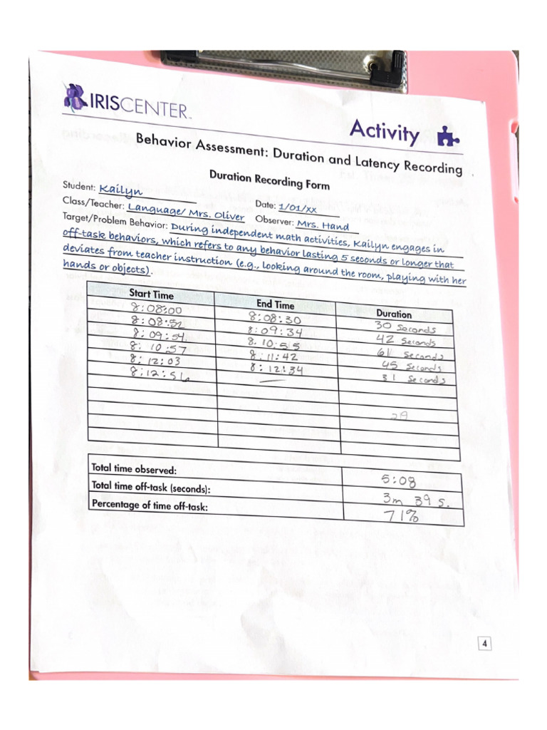 Behavior Assessment - Duration and Latency Recording | PDF