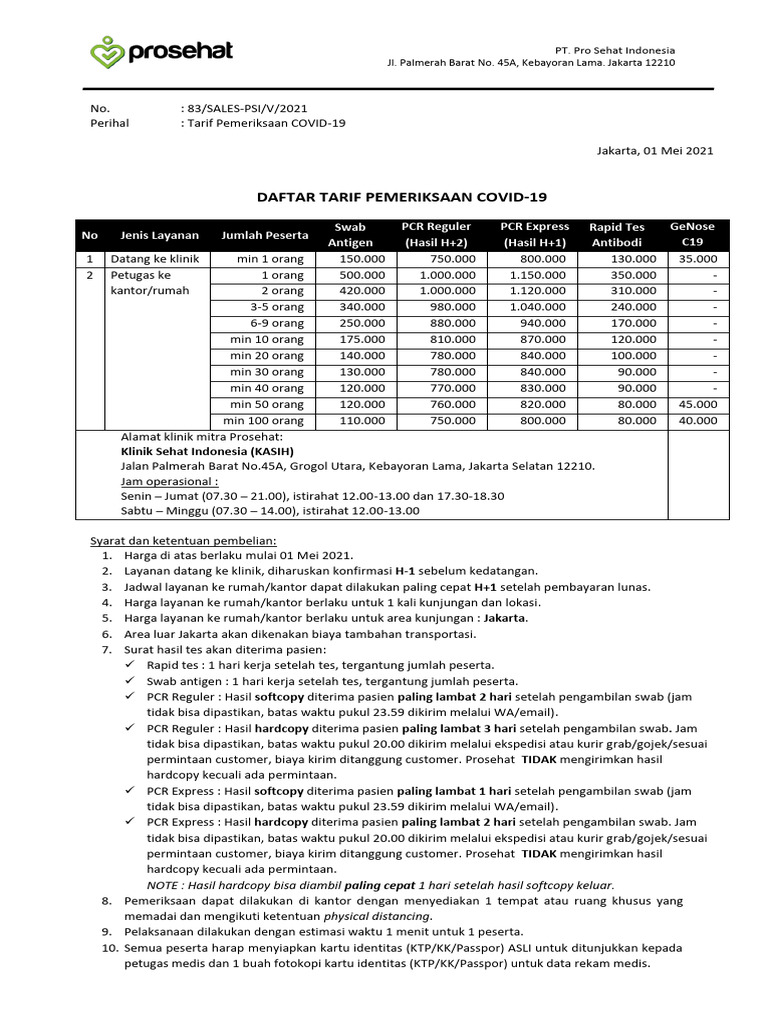 83 Sales Prosehat - Pricelist Rapid Tes, Swab Antigen, PCR Swab Dan ...
