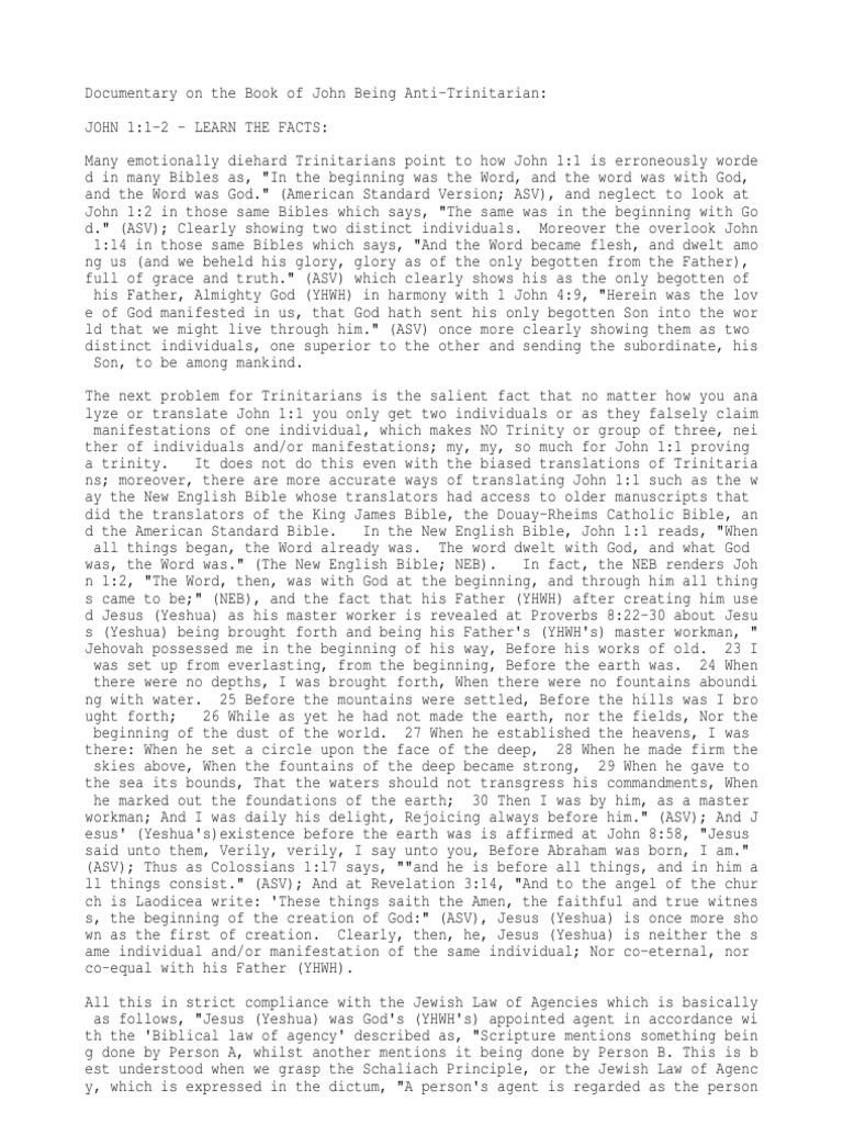 Documentary On The Book of John Being Anti-Trinitarian | PDF | John The ...