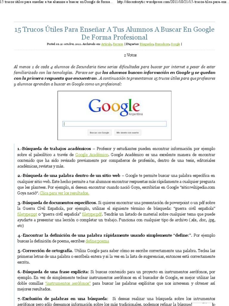 15 Trucos Útiles para Enseñar A Tus Alumnos A Buscar en Google de Forma ...