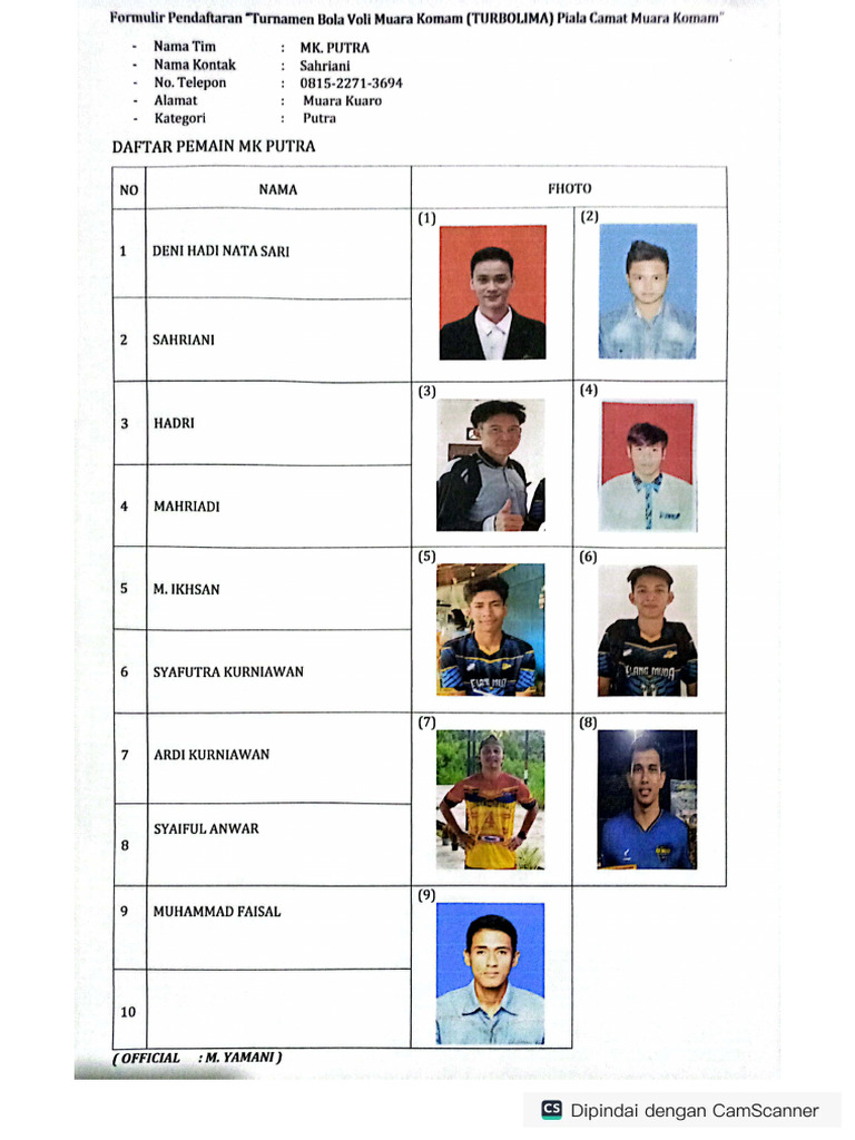 Formulir Pemain Voli MK Putra (Turbolima) | PDF