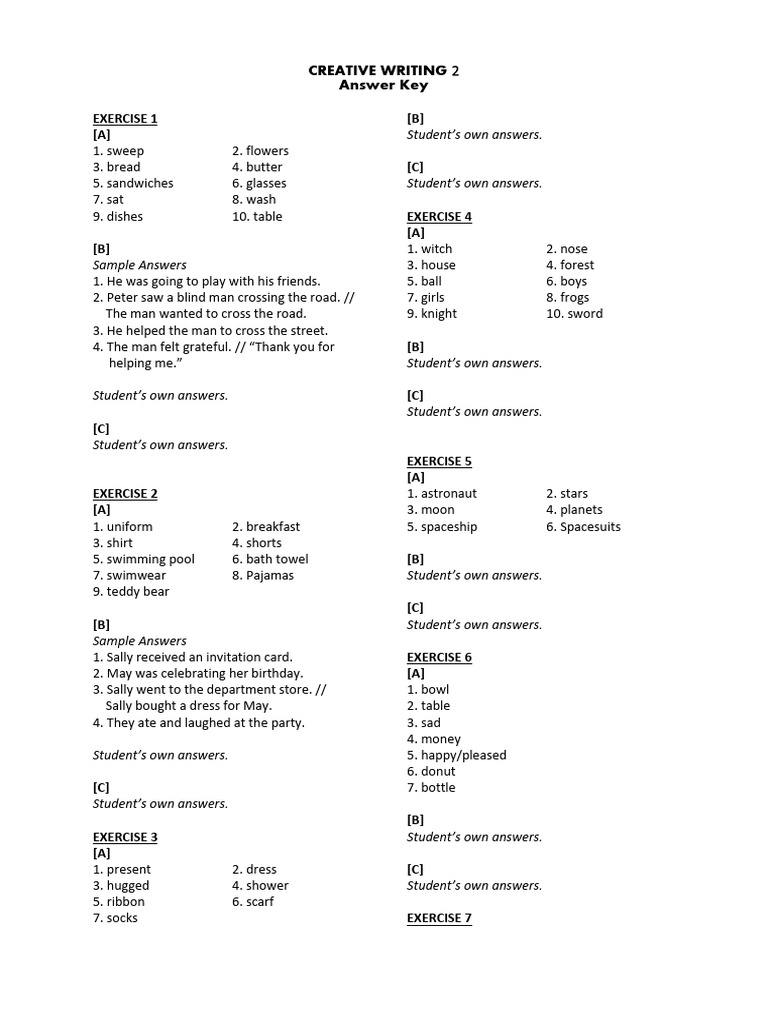 Creative Writing 2 - Answer Key | PDF