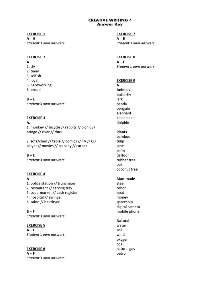 Creative Writing 4 - Answer Key | PDF