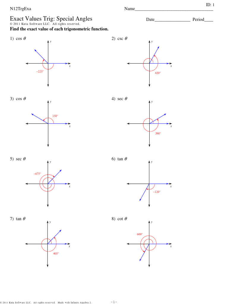 N12TrgExa - Exact Values Trig Special Angles - PDF - AbbyNet | PDF