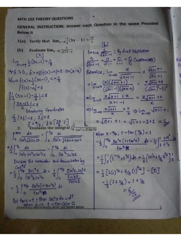 MTH 102 Manual Solutions - Compiled by Nero | PDF