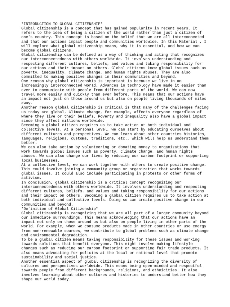 Global Citizenship 3 Pdf Sustainability Natural Environment