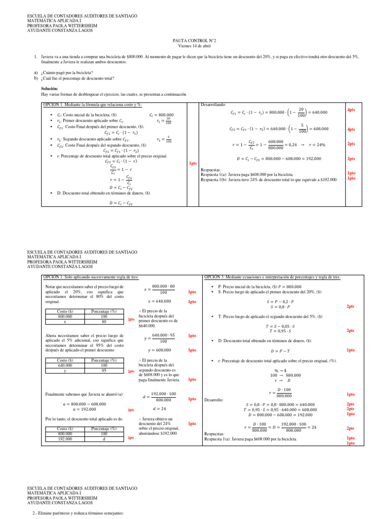 Pauta Control N°2 Matematica Aplicada I Seccion 5 (Con Puntaje) | PDF | Matemáticas