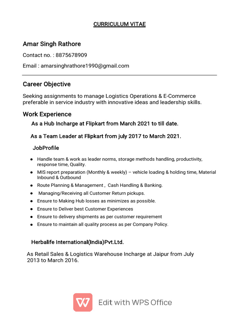 Amar Singh CV (2) - 2 | PDF | Logistics | Business