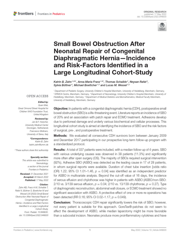 Small Bowel Obstruction After Neonatal Repair of Congenital ...