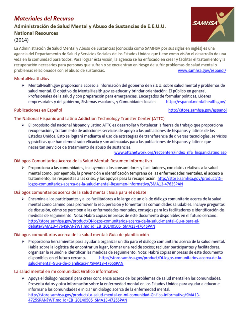 Samhsa Spanish Resources 0 | PDF | Salud mental | Trastorno mental