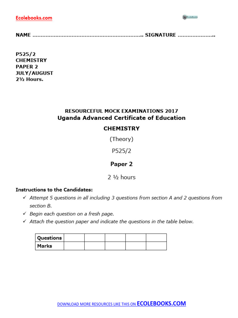 S6 Chemistry P2 Revision Past Papers | PDF | Chromium | Potassium