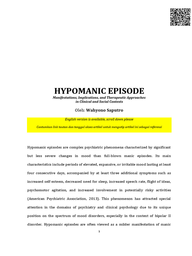 Hypomanic Episode-English Version | PDF | Mania | Psychiatry