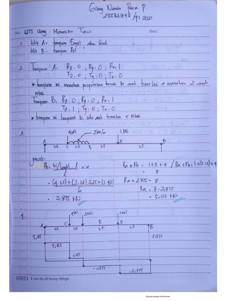 Gilang Nanda Putra Prakoso - 210516618411 - Mekanika Teknik - Remidi Uts | PDF