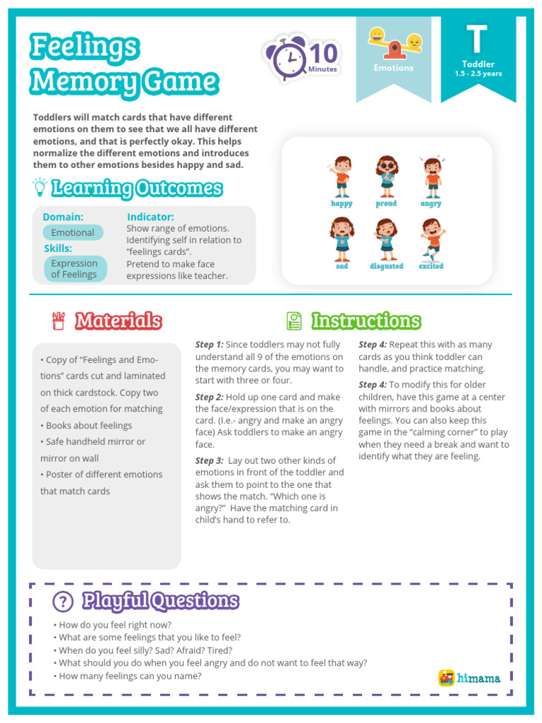 Feeling Memory Game Activity | PDF | Emotions | Toddler