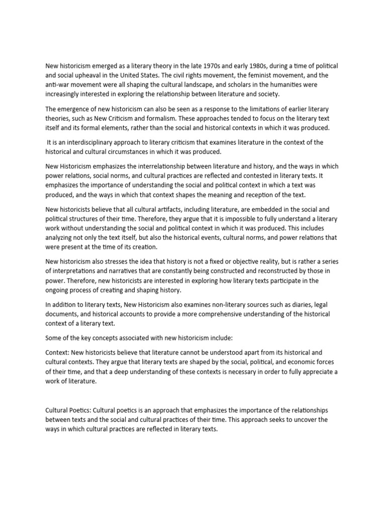 New Historicism Emerged As A Literary Theory in The Late 1970s and ...