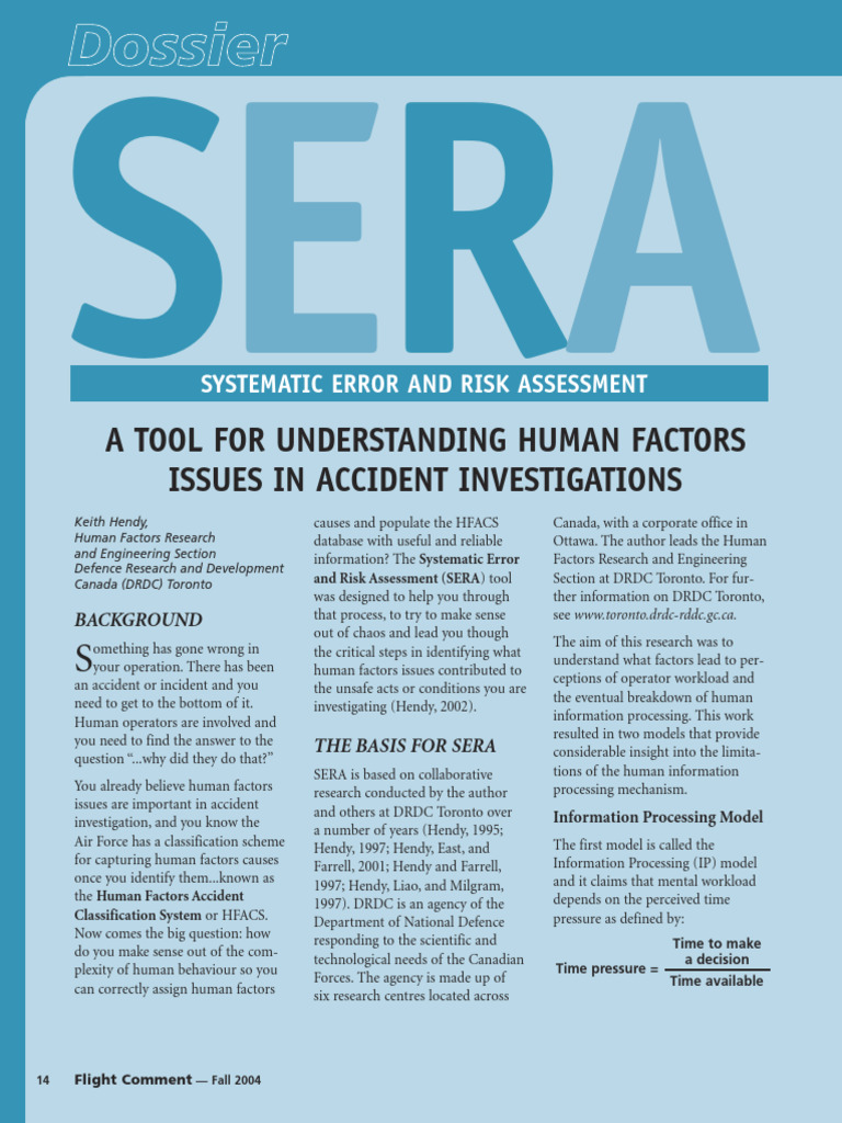 Hendy 2004 SERA Systematic Error and Risk Assessment A Tool For Understanding Human Factors ...