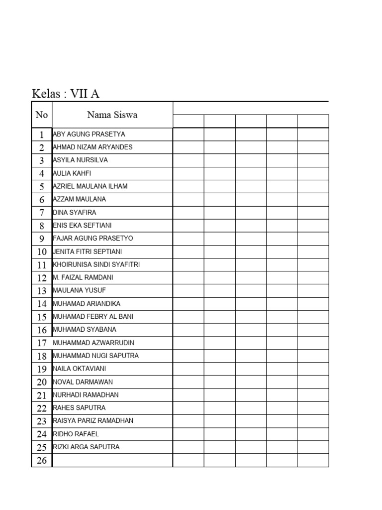 Absensi Kelas 7 | PDF