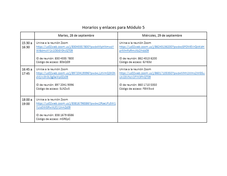 Horarios y Enlaces para Módulo 5 | PDF | Tecnología
