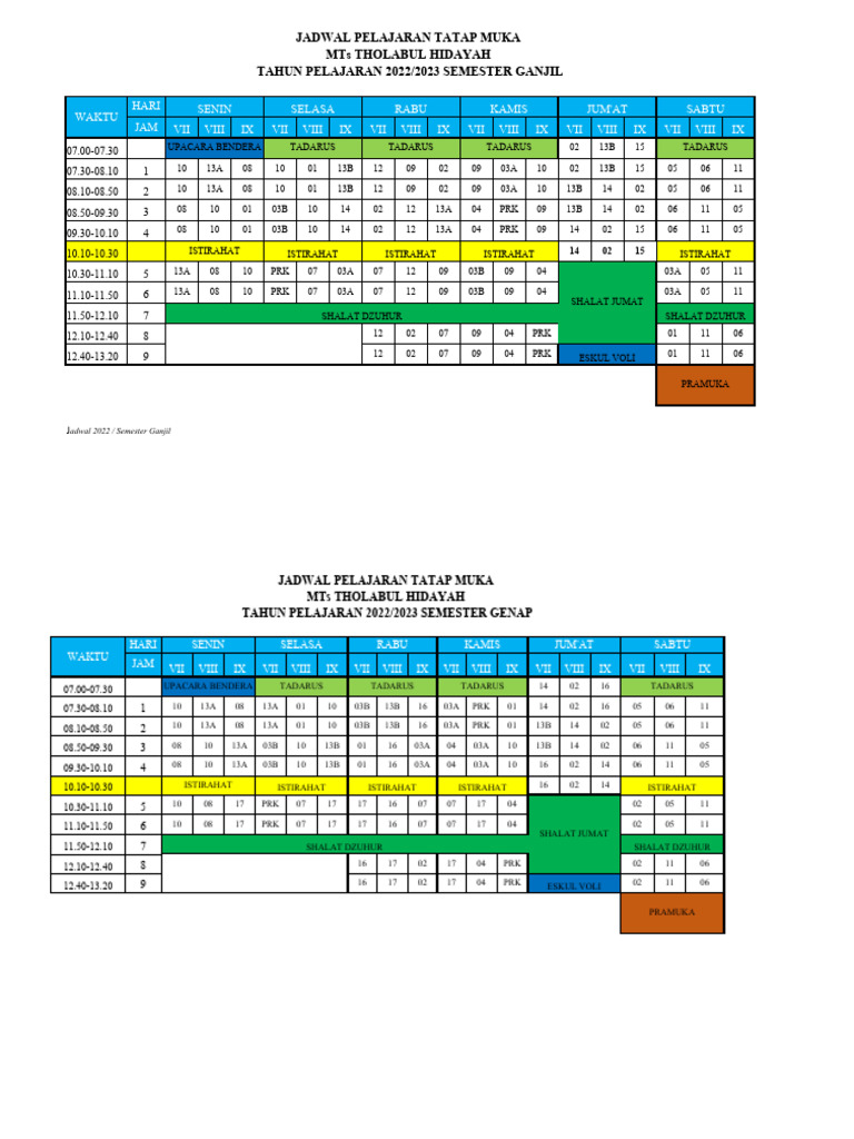 Jadwal Pelajaran 2022 MTS | PDF