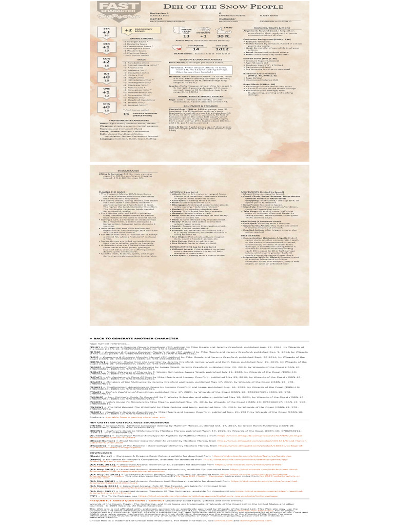 Half-Elf Barbarian Character Sheet | PDF | Dungeons & Dragons | Wizards ...