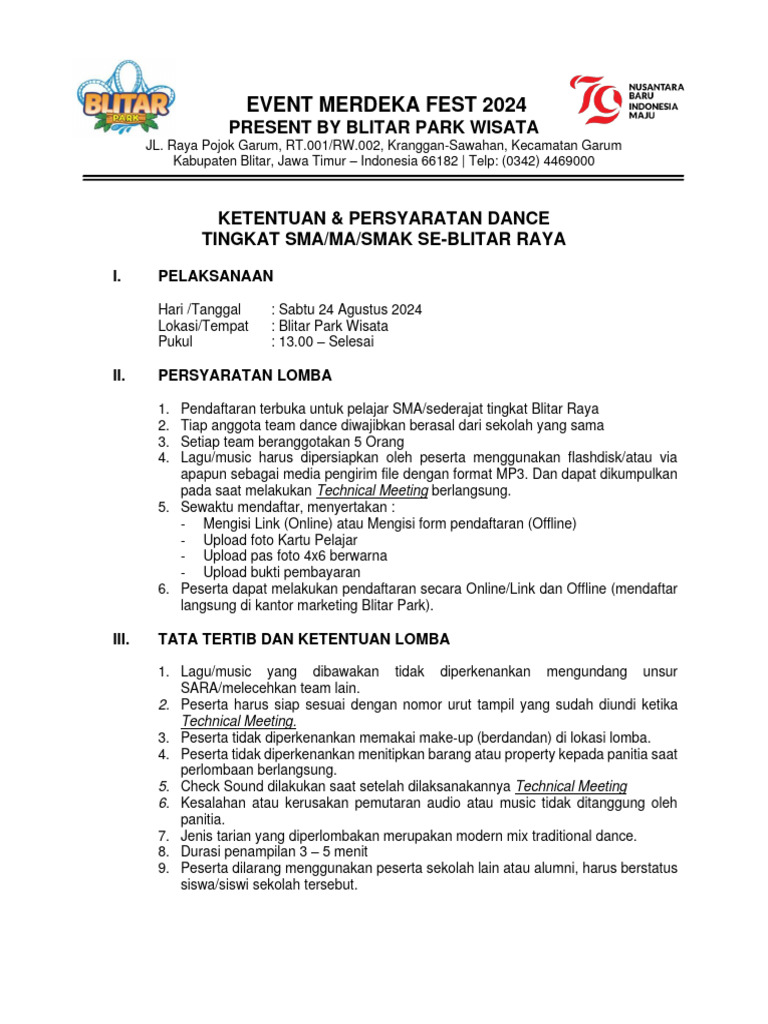 Ketentuan Lomba Dance Event Merdeka Fest 2024 | PDF