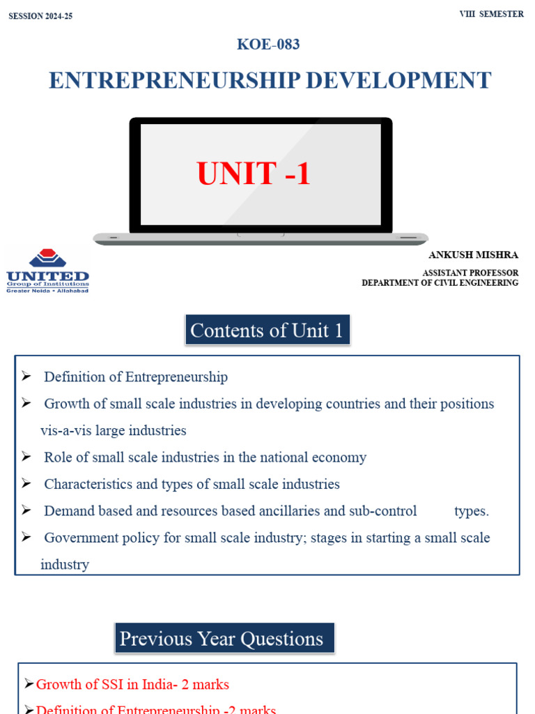 ED UNIT 1 Complete | PDF | Entrepreneurship | Small Business