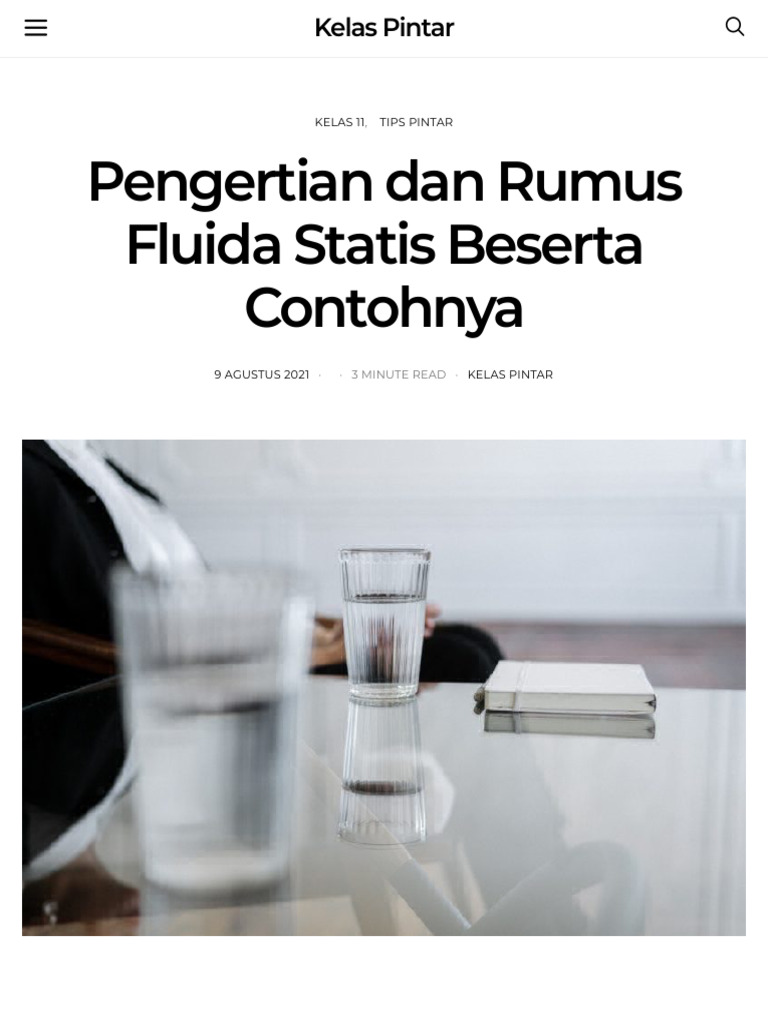 Pengertian Dan Rumus Fluida Statis Beserta Contohnya - Kelas Pintar | PDF