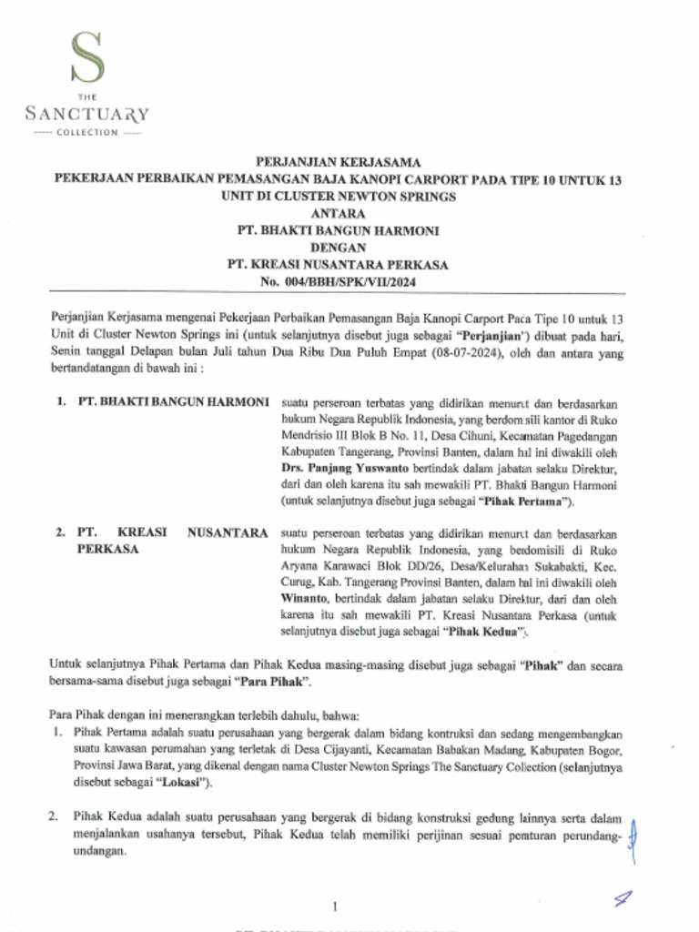 SPK 004 PT. Krenusa (Materai Kontraktor) | PDF