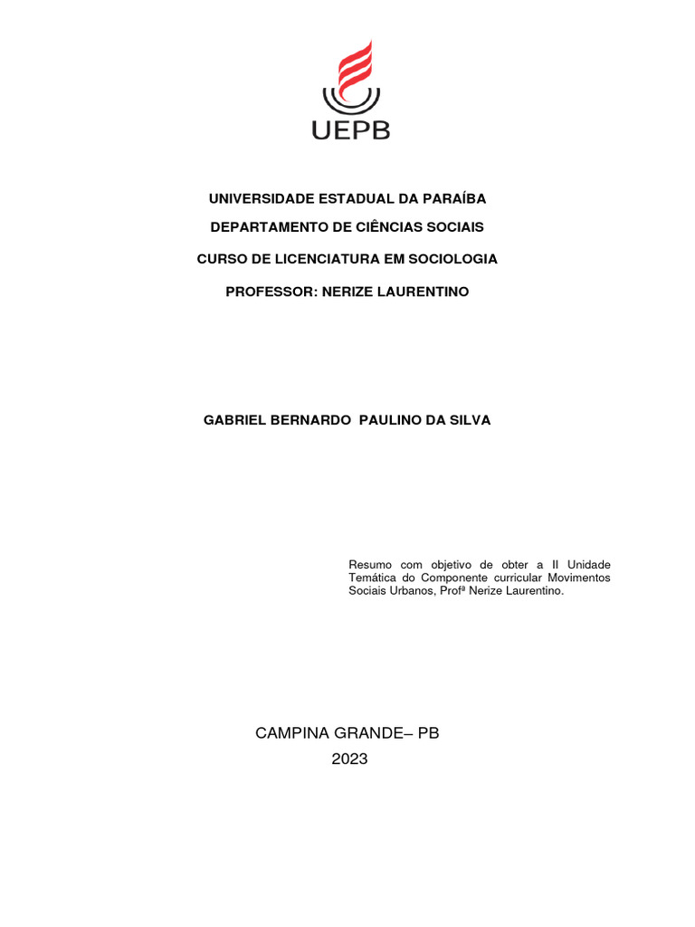 Capa de Trabalho Uepb | PDF | Ciências Sociais