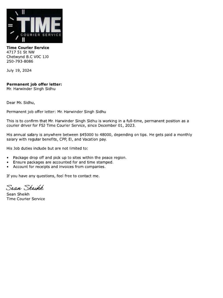 Job Letter Harwinder | PDF