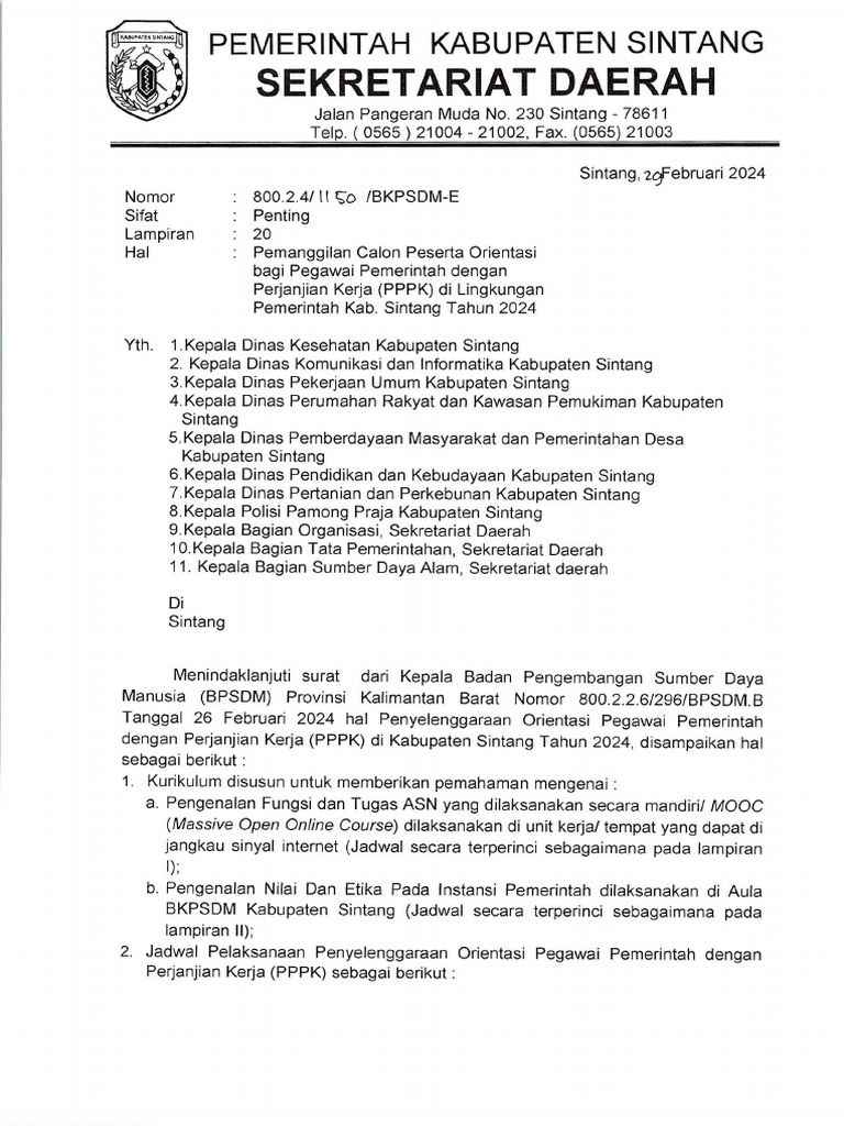 Surat Pemanggilan Peserta Orientasi PPPK 2024 | PDF
