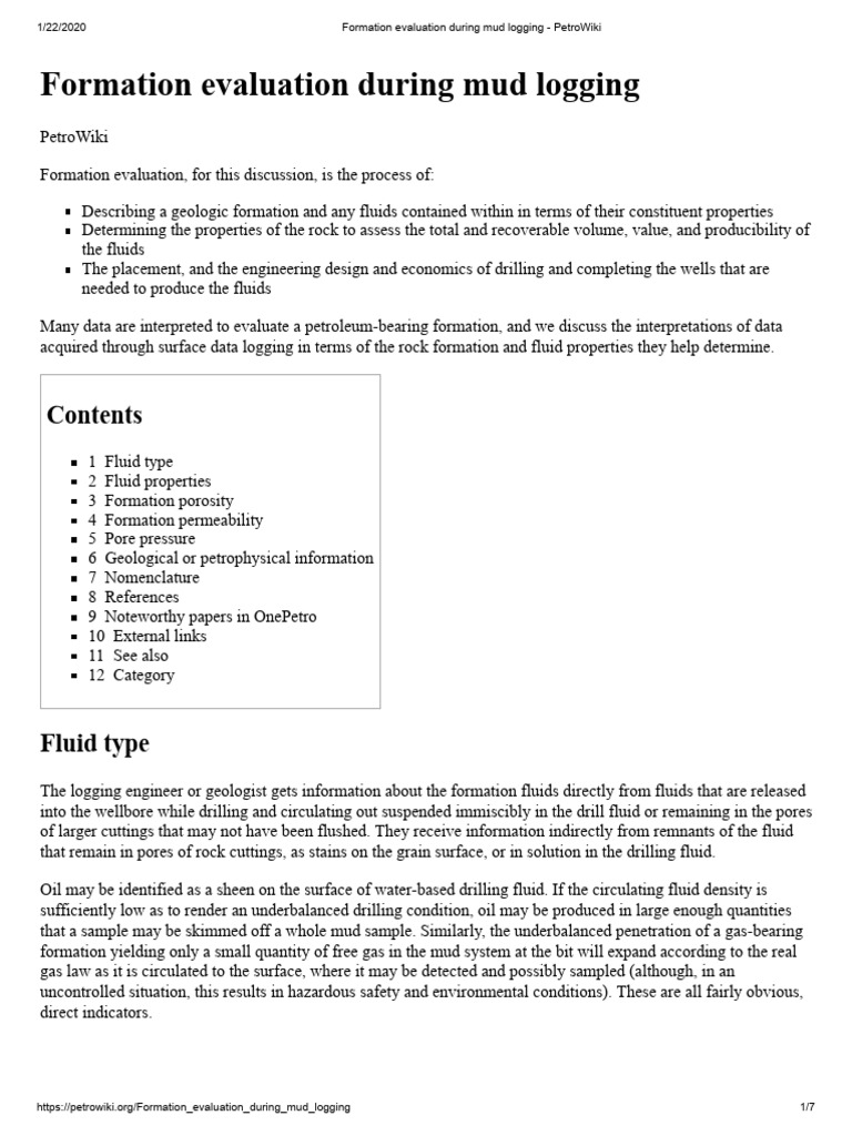 Formation Evaluation During Mud Logging - PetroWiki | PDF | Petroleum ...