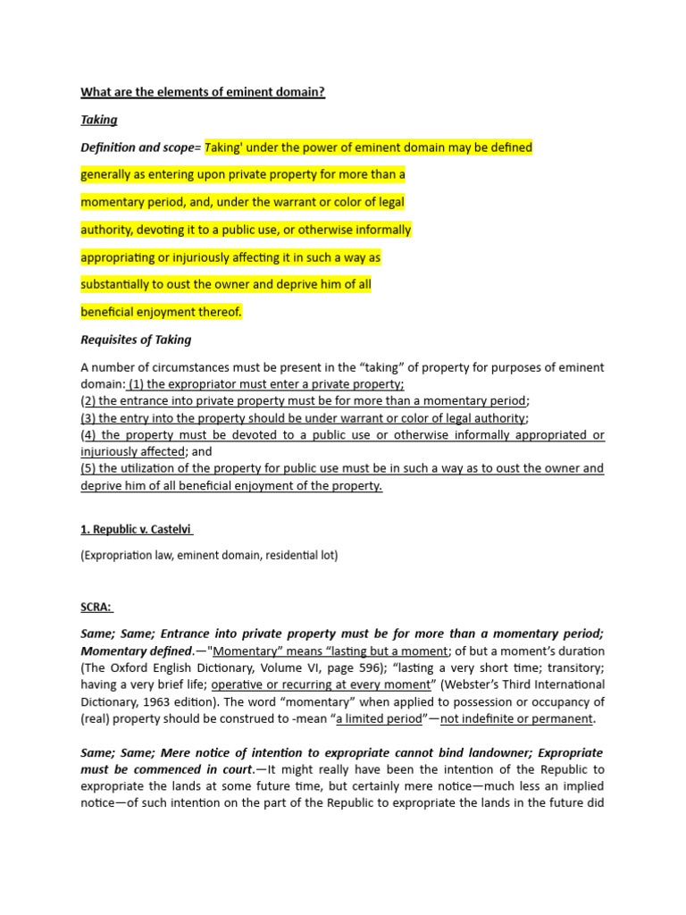 What Are The Elements of Eminent Domain | PDF | Eminent Domain | Equal ...