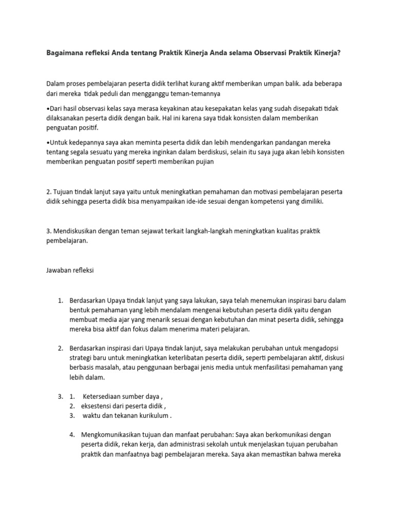 Refleksi Praktik Kinerja dalam Pembelajaran | PDF