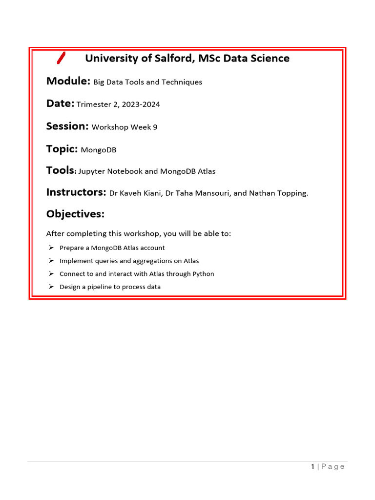 BDTT_Lab_2023_24_Week9 | PDF | Mongo Db | Installation (Computer Programs)