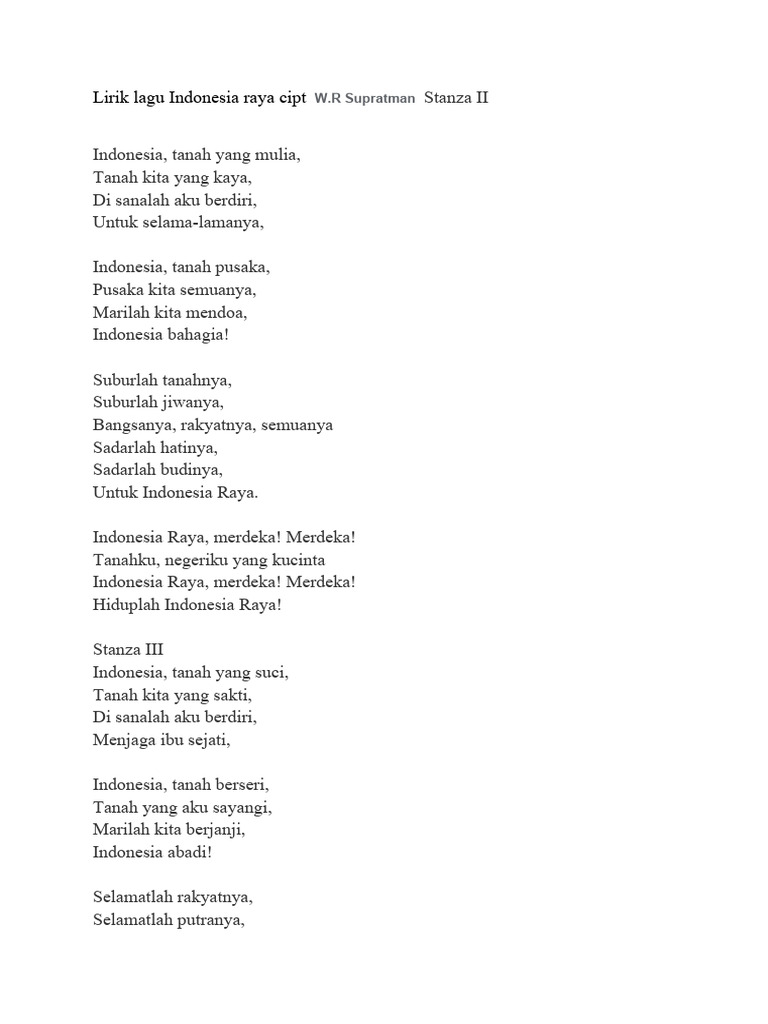 Lirik Lagu Indonesia Raya STANZA 2 | PDF