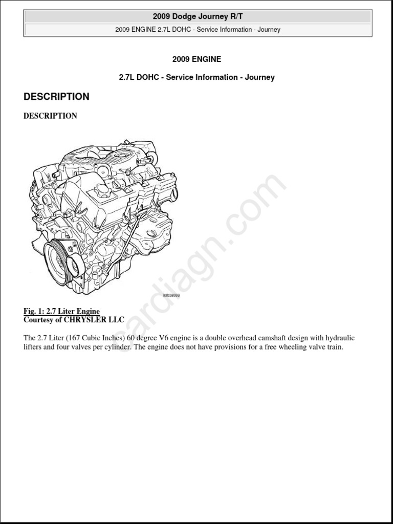 Dodge Journey 2.7L DOHC - SERVICE INGO | PDF | Internal Combustion ...