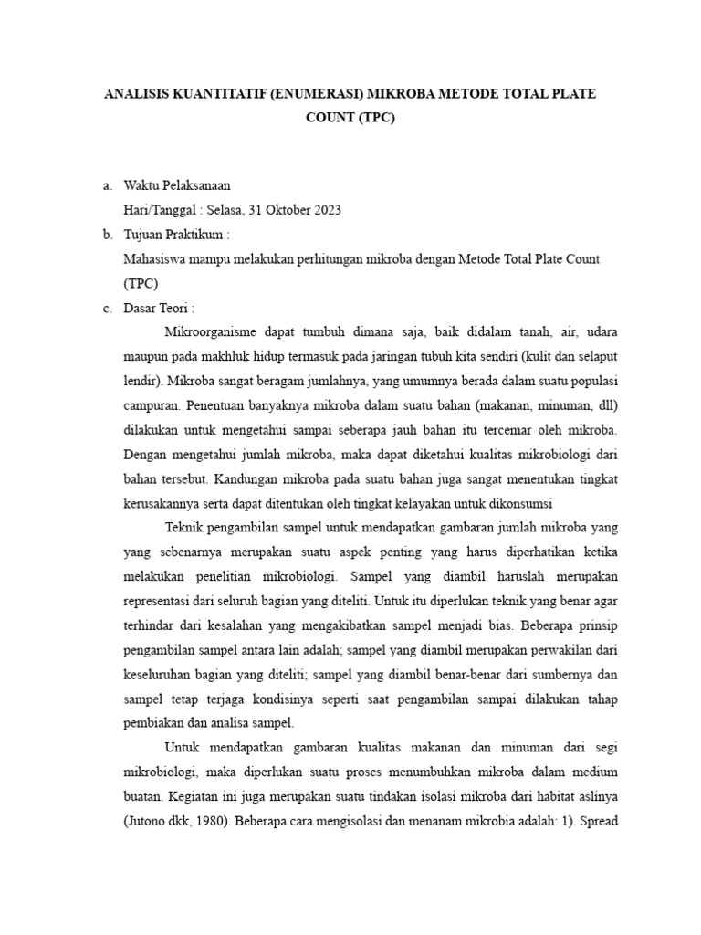 Analisis Mikroba dengan Total Plate Count | PDF