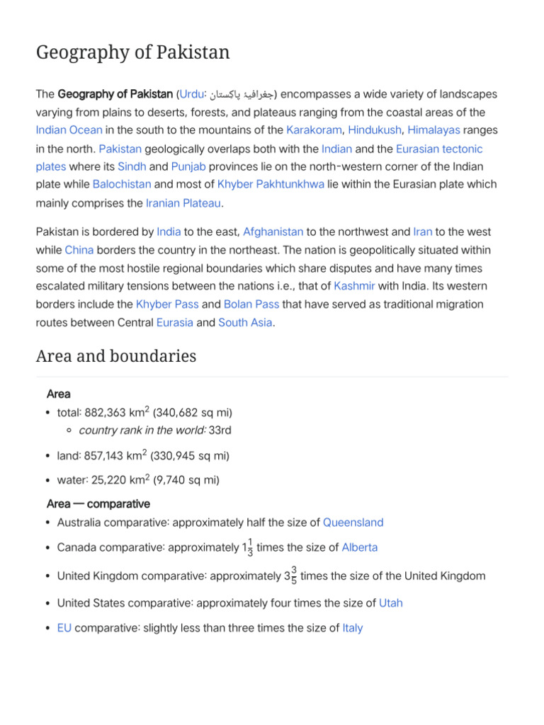 Geography of Pakistan - Wikipedia | PDF | Indus River | Earth Sciences
