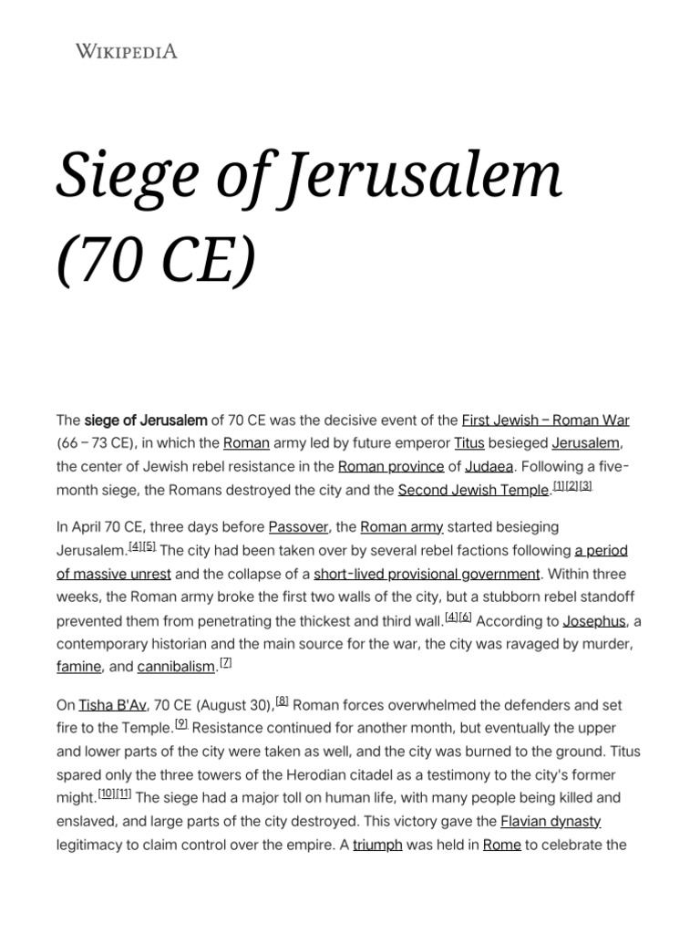 Siege of Jerusalem (70 CE) - Wikipedia | PDF | Jews And Judaism